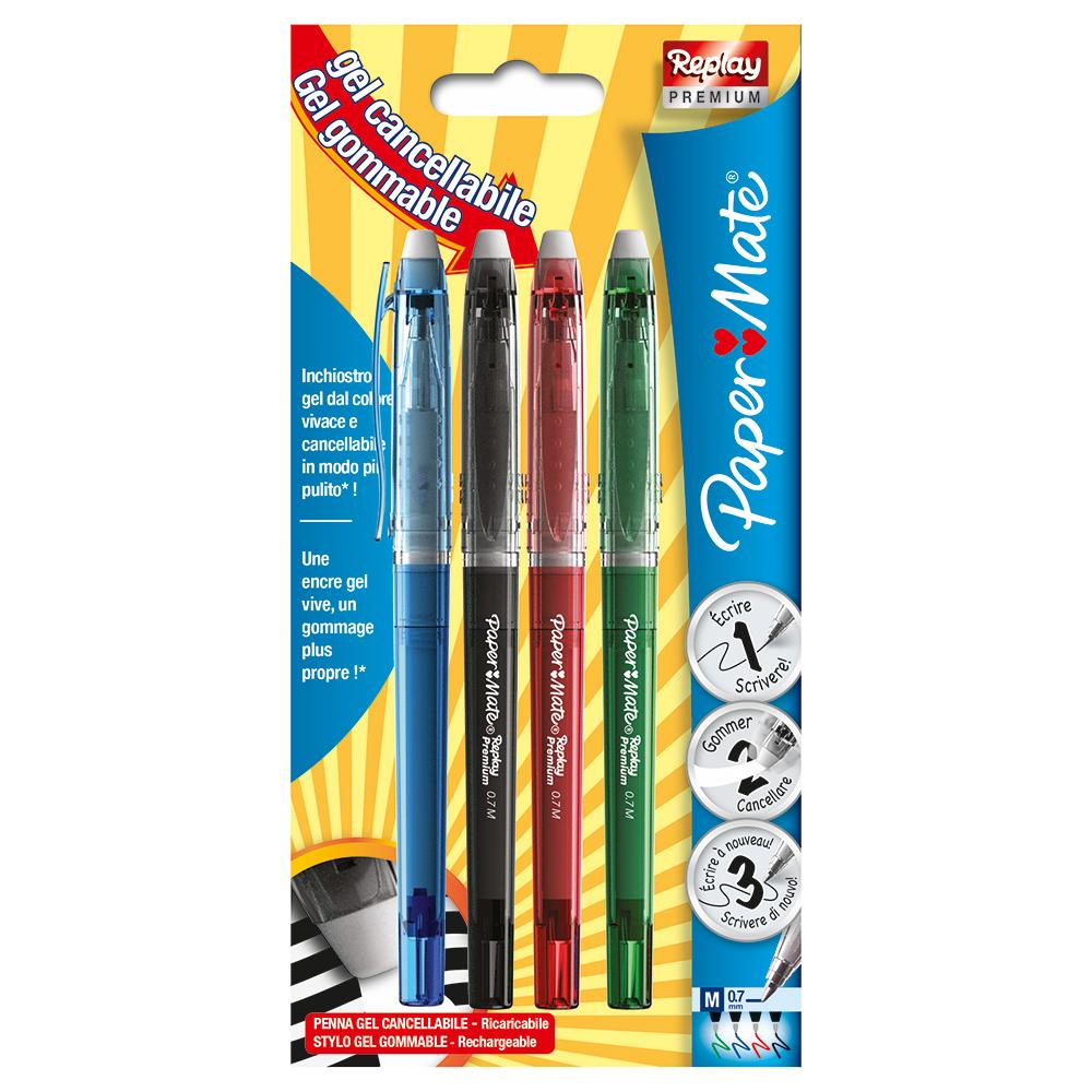 Paper Mate Replay Premium Lot de 4 Stylos gel effaçable Pointe Moyenne ...