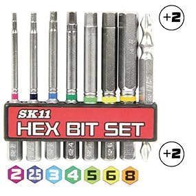 Amazon | SK11 六角ビット 8点セット 65mm BS-20N 六角軸 6.35mm | 木工用ドリルビットセット