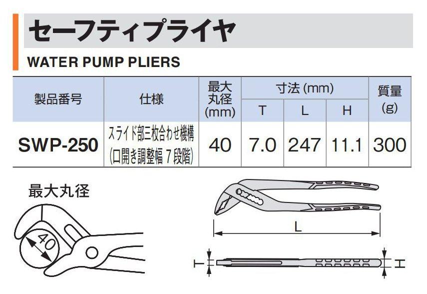 Amazon | トネ(TONE) セーフティプライヤ SWP-250 全長247mm | ウォータープライヤー