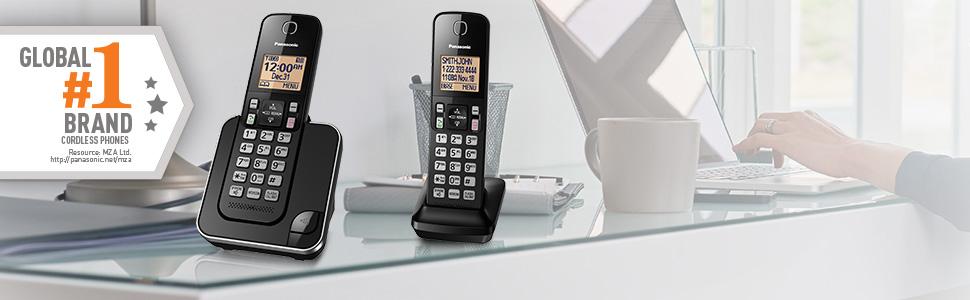 Panasonic KX-TGC352B 2-Handset Expandable Cordless Phone with Amber Backlit Display, Black ...