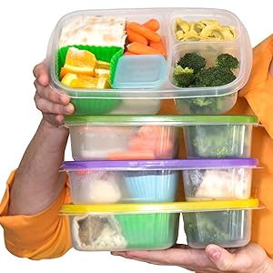 EasyLunchboxes 3-Compartment Bento Lunch Box Containers, Set of 4 ...