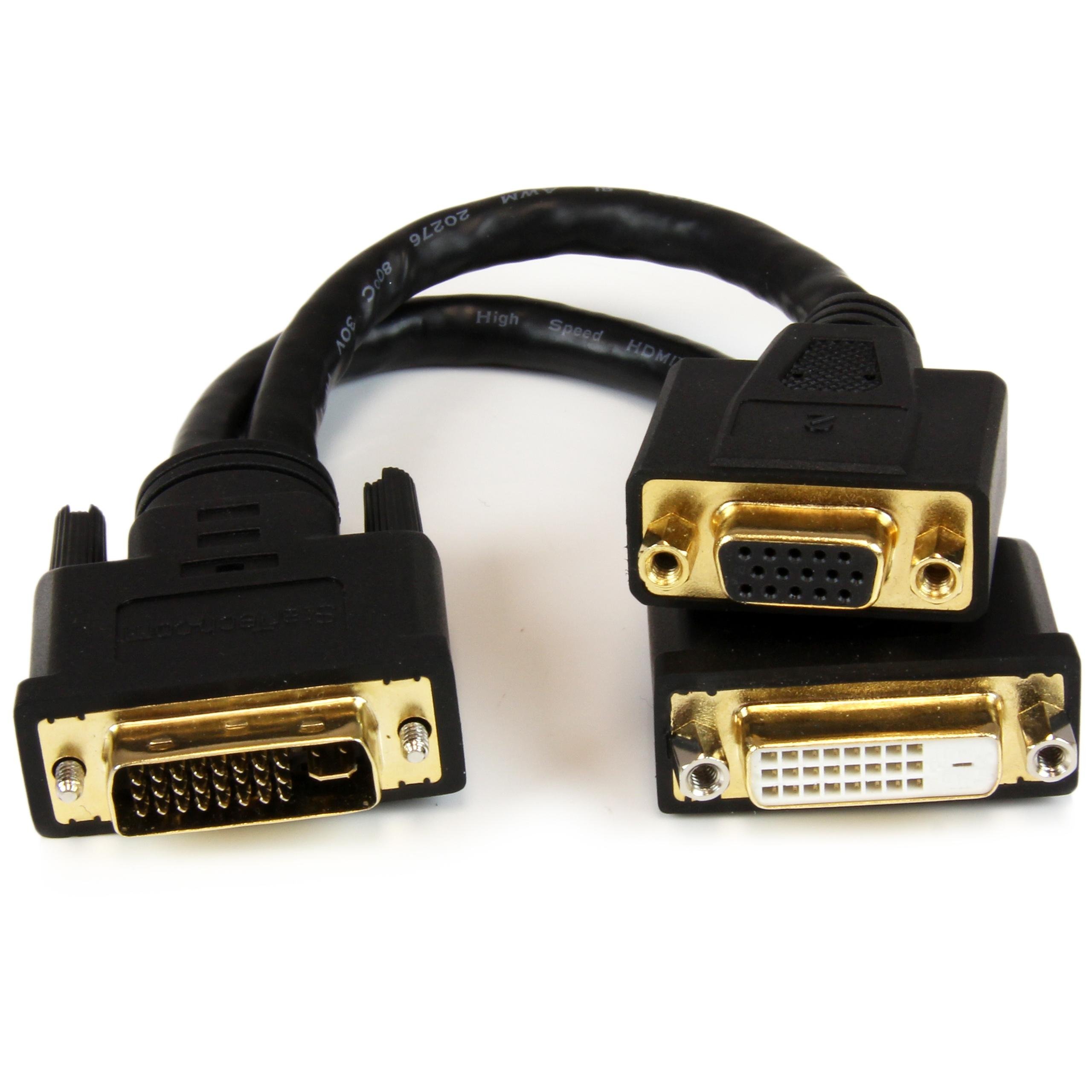 StarTech.com DVI I to DVI D and VGA Splitter, 8in, Wyse Compatible, DVI Video Splitter Cable for ...