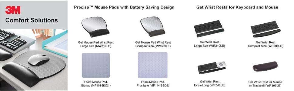 3M Precise Mouse Pad with Gel Wrist Rest, Soothing Gel Comfort with ...