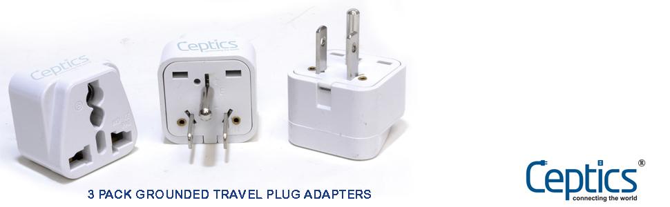 Ceptics Grounded Universal Plug Adapter for US, Type B, 3 Pack: Amazon ...
