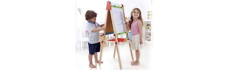 Hape All-in-One Wooden Kid's Art Easel with Paper Roll and Accessories ...