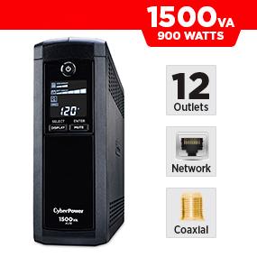 CyberPower CP1500AVRLCD Intelligent LCD UPS System, 1500VA/900W, 12 ...