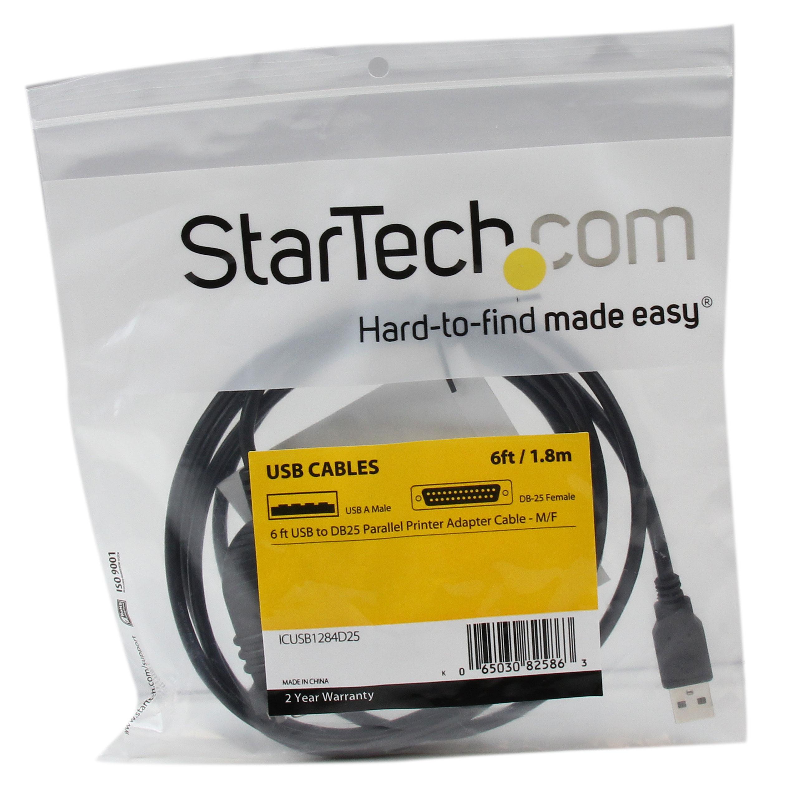 StarTech.com 6 ft / 2m USB to DB25 Parallel Printer Adapter Cable - 2 ...