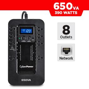 CyberPower EC650LCD Ecologic UPS System, 650VA/390W, 8 Outlets, ECO ...