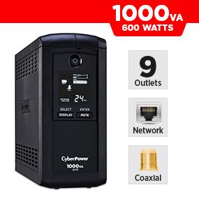 CyberPower CP1000AVRLCD Intelligent LCD UPS System, 1000VA/600W, 9 ...