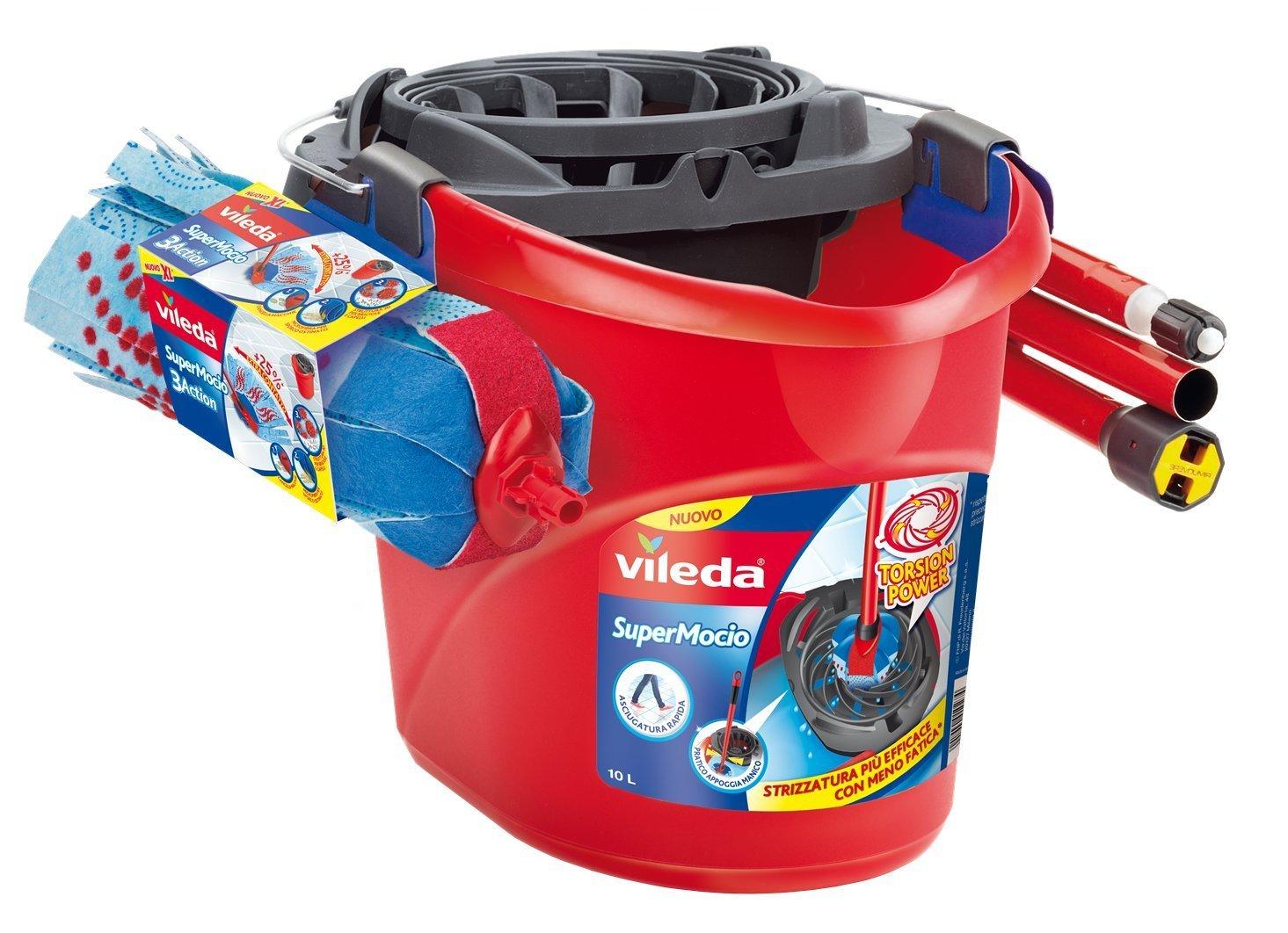 Vileda SuperMocio Set Mocio con Manico, Secchio, Fiocco 3Action XL ...