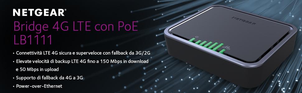 Netgear LB1111-100EUS Modem 4G LTE, Velocità Ethernet 150 Mbps, 1 Porta ...