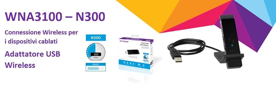 Netgear WNA3100-100PES Adattatore USB Wireless N300 Mbps, Nero ...