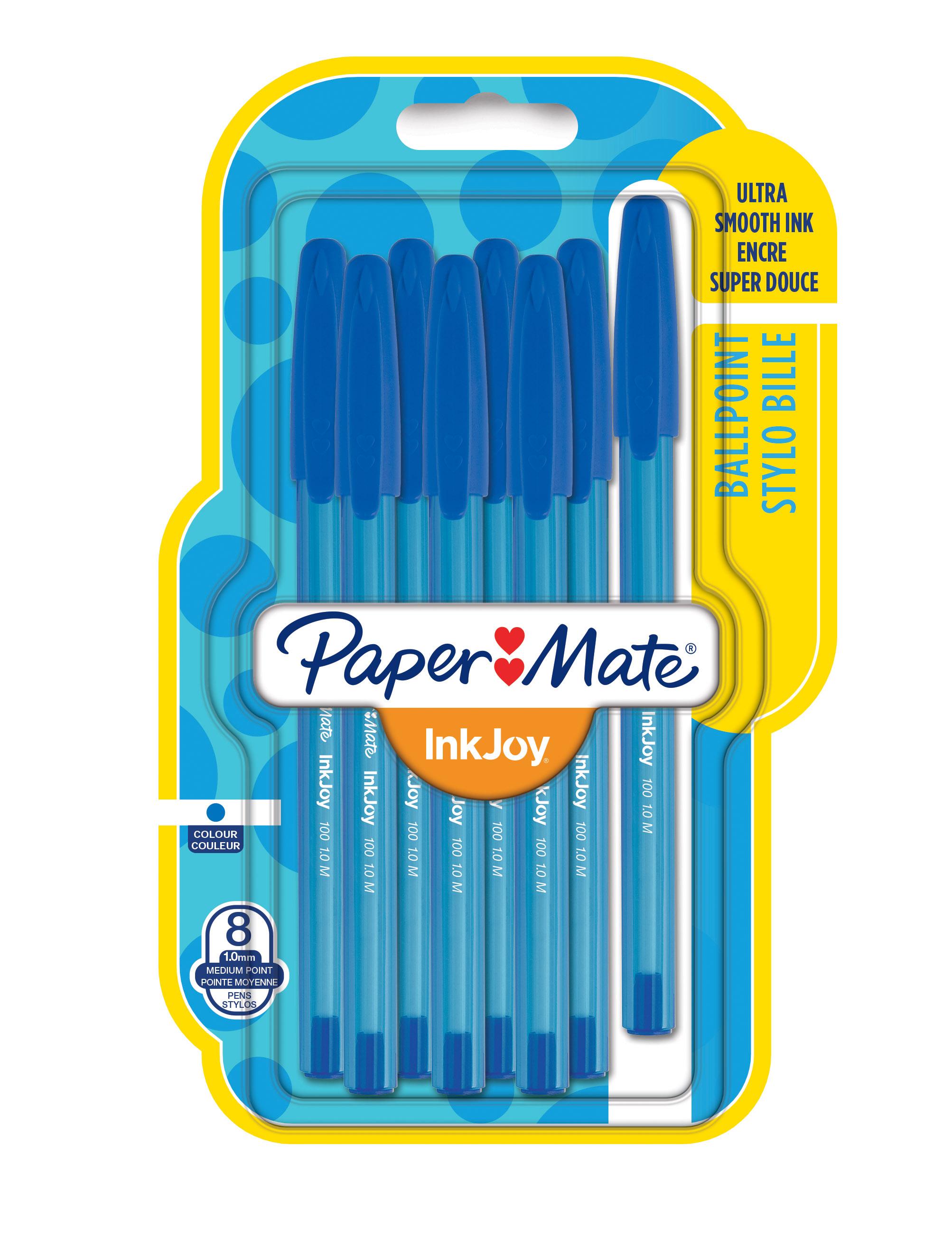 Paper Mate InkJoy 100 CAP, bolígrafo con capuchón, punta media de 1 mm, azul, paquete de 8 ...