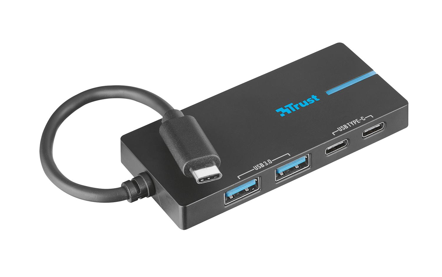 Trust Hub USB con 2 Puertos USB 3.1 y Dos Puertos Tipo C, Negro: Amazon ...