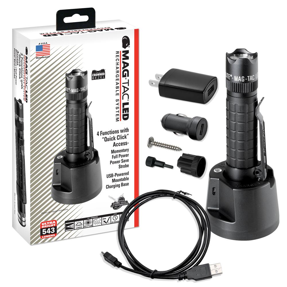 Maglite Mag-Tac LED Rechargeable Flashlight System- Crowned-Bezel ...