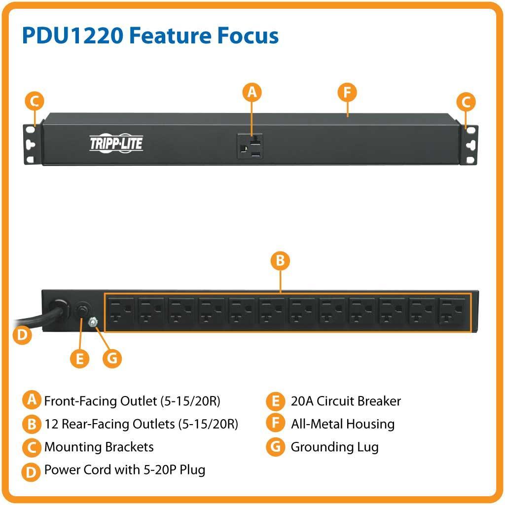 Tripp Lite PDU1220 PDU Básico 2.4kW 20A 120V 13 Contactos 5-15/20R, 1U ...