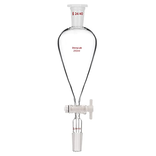 stonylab Separatory Funnel with PTFE Stopcock, 250 ml Conical Pear ...