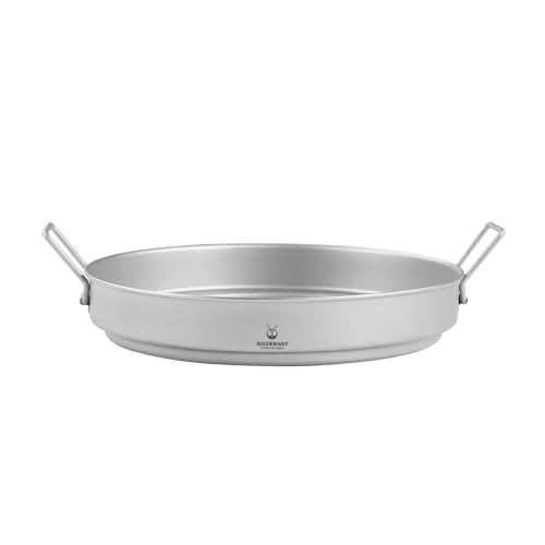 SILVERANT Camping Plate Titanium Pan Dish Plate with Handle & Mesh Bag ...