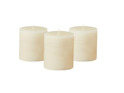 Simply Soson 3x3 inch Ivory Pillar Candles Set of 3, Rustic Texture ...