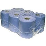 6 x Blue Paper Rolls - 2 Ply Embossed Centre Feed - Hand Towel Tissue ...