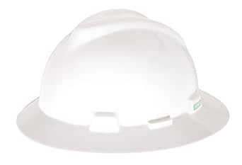MSA 475369 V-Gard Slotted Full-Brim Hard Hat, with 4-point Fas-Trac III ...