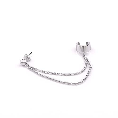 Amazon.com: Double Chain Ear Cuff Earring, Sterling Silver Fake Helix ...