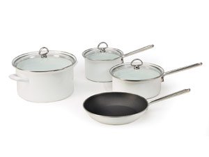 Amazon.com: Chantal 7 Piece Enamel-on-Steel Cookware Set, White Glossy ...