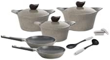 Neoflam Aeni Cooking set Warm Marble XA10(24-20-18).WM 10pieces +(2 Scoop Gift) Cast Aluminum ...