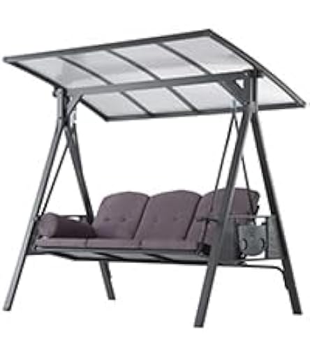 PURPLE LEAF Outdoor Patio Porch Swing with Adjustable PVC Canopy, 3 ...