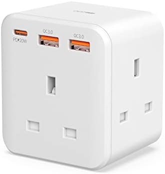 Multi Plug Extension with USB C, Mione 3 Way 3 Plugs 13A 3250W Socket ...