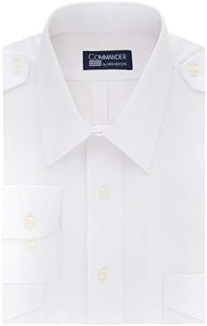 Van Heusen Men's Pilot Dress Shirt Long Sleeve Commander, White, 16.5 ...