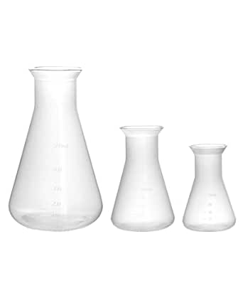 QWORK Erlenmeyer Flask, 3 Pack Clear Scale Plastic Conical Flask for ...