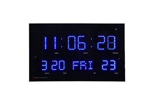 Buy Large Digital Blue LED Clock Wall Clockwith Indoor Temperature and ...
