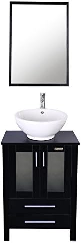 eclife 24'' Modern Bathroom Vanity and Sink Combo Stand Cabinet,White Round Ceramic Vessel Sink ...