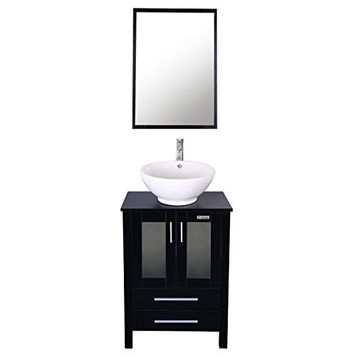 eclife 24'' Modern Bathroom Vanity and Sink Combo Stand Cabinet,White Round Ceramic Vessel Sink ...