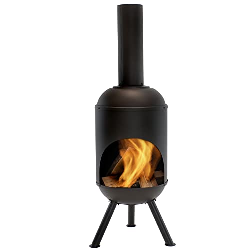 Sunnydaze 5-Foot Black Cold-Rolled Steel Modern Chiminea with Durable ...