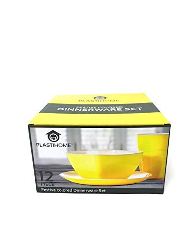 PLASTI HOME Reusable Plastic Dinnerware Set 12pcs Fancy Hard Plastic Plates Bows Cups In plasti-home-reusable-plastic-dinnerware-set-12pcs-fancy-hard-plastic-plates-bows-cups-in