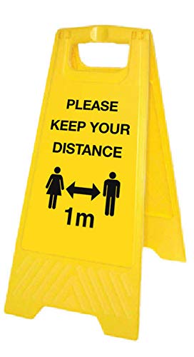 Please keep your (1 metre) distance (yellow free-standing floor sign ...