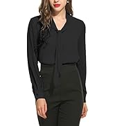 ACEVOG Womens Bow Tie Neck Long Sleeve Casual Office Work Chiffon ...
