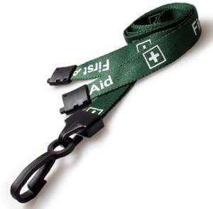 25 Green First Aid Lanyards with Safety Breakaway and Plastic Clip ...