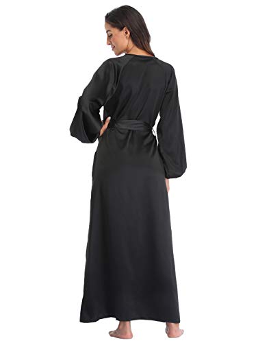 HDE Womens Long Satin Robe Floor Length Vintage Hollywood Glam Wedding ...