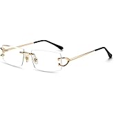 Retro Original Vintage Style Designer Rimless Clear Lens Rectangular ...