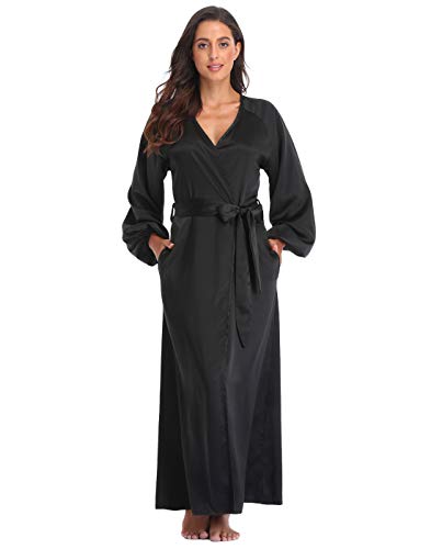 HDE Womens Long Satin Robe Floor Length Vintage Hollywood Glam Wedding ...