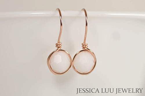 Amazon.com: Rose Gold White Earrings with White Alabaster Swarovski ...