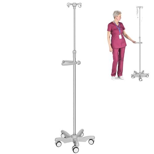 IV Pole with Wheels Medical Portable IV Stand Pole, IV Bag Stand with ...