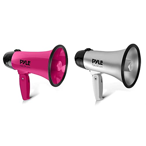 Pyle Silver Megaphone Speaker Siren Bullhorn - 20W Power, Compact ...