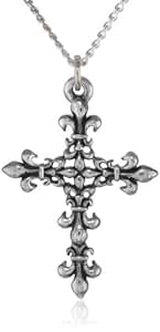 Amazon.com: Bob Siemon Sterling Silver Fleur-de-Lis Cross Pendant ...