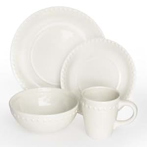 Amazon.com | American Atelier Bianca Beaded White 16-Piece Dinnerware ...