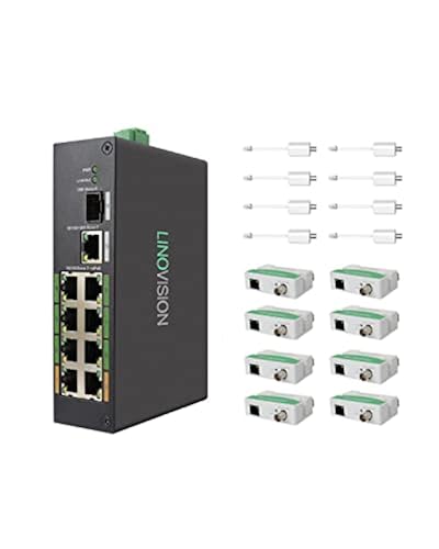 LINOVISION Industrial 8-Port EOC & POE Switch with 8pcs EOC Transmitters, Long Reach PoE Over ...
