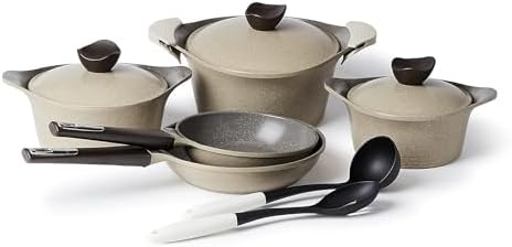 Neoflam Aeni Cooking set Warm Marble XA10(24-20-18).WM 10pieces +(2 Scoop Gift) Cast Aluminum ...